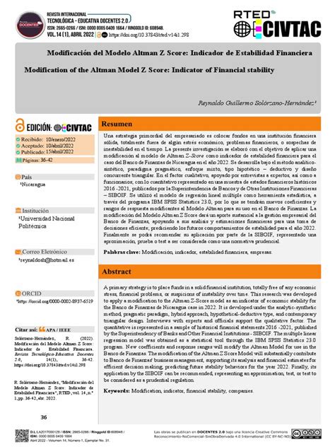 Modificación Del Modelo Altman Z Score Pdf Investigación