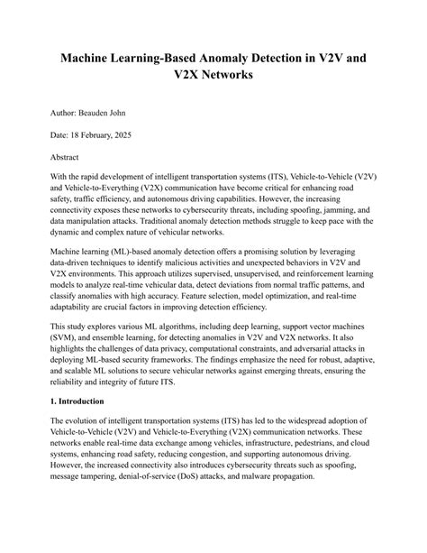 (PDF) Machine Learning-Based Anomaly Detection in V2V and V2X Networks