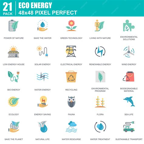 Premium Vector Flat Environment Renewable Energy Technology Icons Set