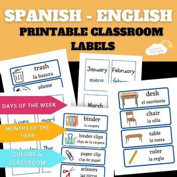 English And Spanish Classroom Labels Days Of The Week And Months Of