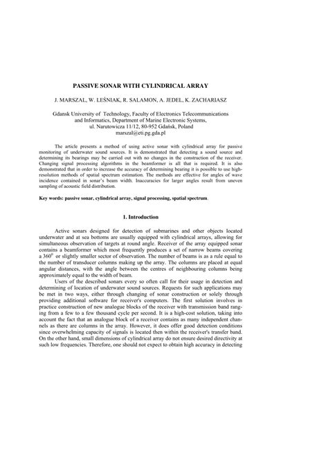 Pdf Passive Sonar With Cylindrical Array