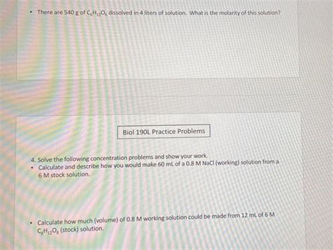 solved biol 190l conversion and concentration practice