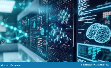 Digital Tech Screens Display Data Visualizations Molecular Models Ai