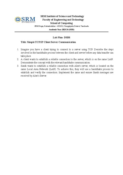 Cn Lab Questions Ex3 Srm Institute Of Science And Technology Faculty