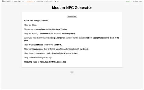 Modern Npc Generator