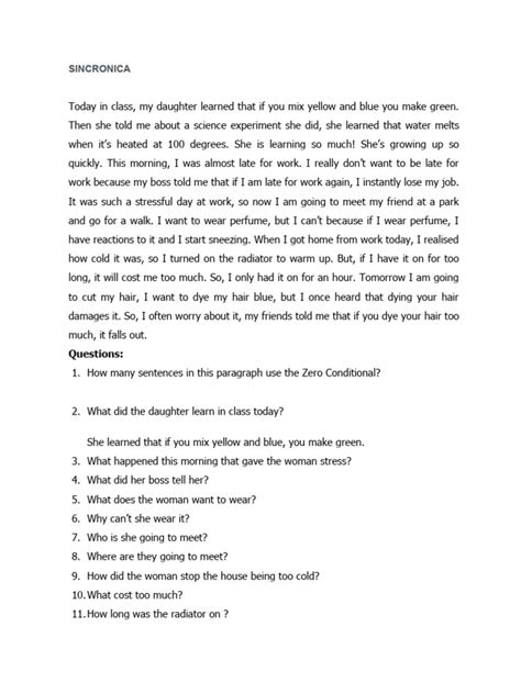 Reading Today In Class Zero Conditional Exercise Pdf