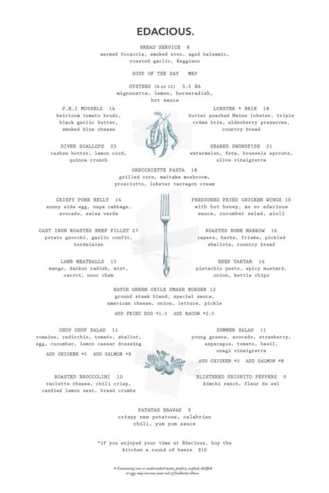 Dinner Menu — Edacious Kitchen