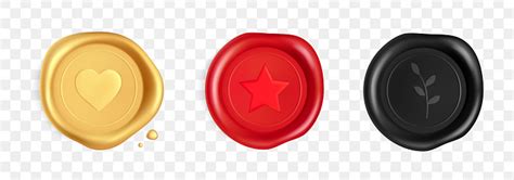 투명한 배경에 고립 된 심장 가지 및 별으로 설정된 왁스 씰 엽서 결혼 초대장 카드에 대한 인증서 로얄 블랙 스탬프 사실적인 3d 벡터 3차원 형태에 대한 스톡 벡터 아트