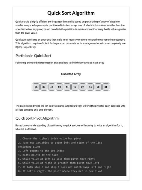 Quick Sort Algorithm Pdf Algorithms Computer Programming