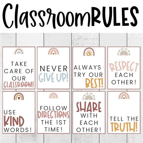 Classroom Decor Classroom Rules And Expectations Boho Rainbow Theme