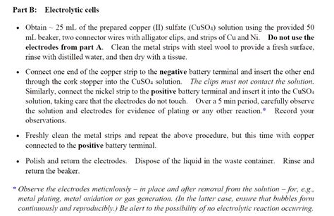 Solved Part B Electrolytic Cells Obtain 25 Ml Of The Prepared Copper Il Sulfate Cuso4