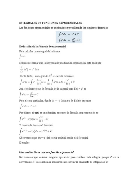 Integrales De Funciones Exponenciales Y Logaritmicas Pdf Integral
