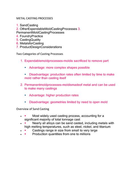 Metal Casting Processes Lecture 1 Metal Casting Processes 1