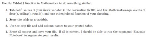Solved Use The Table Function In Mathematica To Do