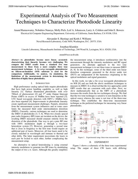 PDF Experimental Analysis Of Two Measurement Techniques To Characterize Photodiode Linearity