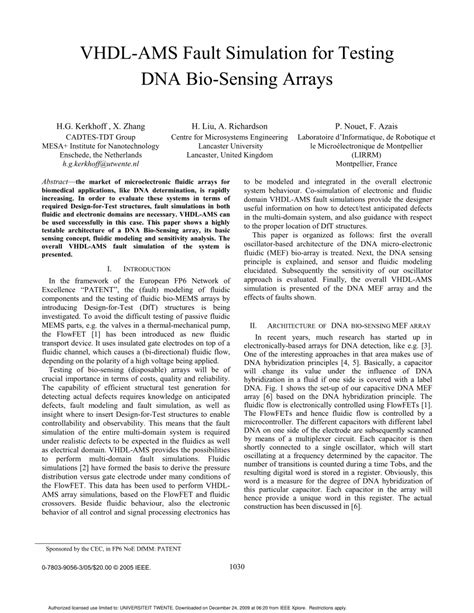 pdf vhdl ams fault simulation for testing dna bio sensing arrays