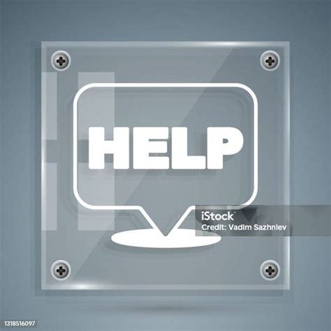 회색 배경에 격리 된 텍스트 도움말 아이콘흰색 음성 거품 정사각형 유리 패널 벡터 0명에 대한 스톡 벡터 아트 및 기타 이미지 0명 개념 기포 Istock