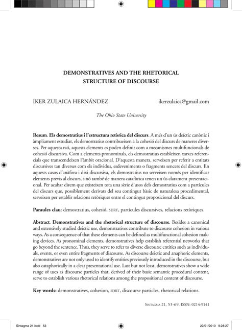 Pdf Demonstratives And The Rhetorical Structure Of Discourse
