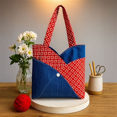 Red Patchwork Tote Bag Pattern Pdf Sewing Pattern Japanese Style Denim