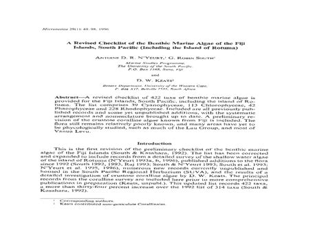 A Revised Checklist Of The Benthic Marine Algae Of The Fiji Islands Docslib