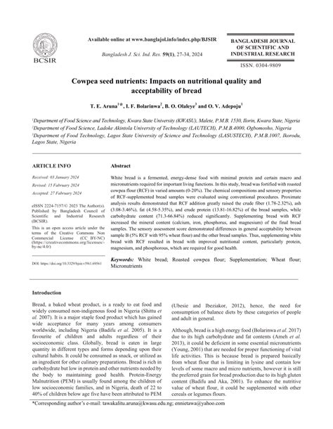 Pdf Cowpea Seed Nutrients Impacts On Nutritional Quality And