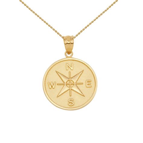 Solid Gold Compass Medallion Pendant Necklace