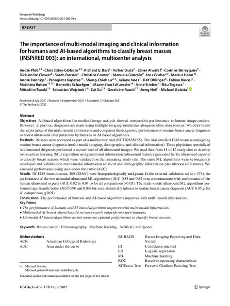 Pdf The Importance Of Multi Modal Imaging And Clinical Information For Humans And Ai Based