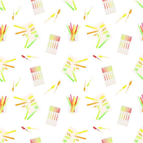 Felt Tip Pens Seamless Pattern Colorful Markers Collection Stationery School Drawing Art
