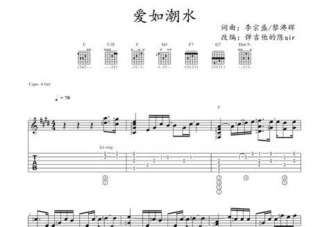 爱如潮水吉他谱张信哲c调指弹 吉他世界