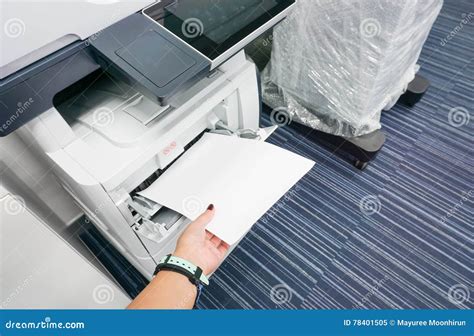 Woman Put Stack Of Paper Into Printer Stock Image Image Of Color Machine 78401505