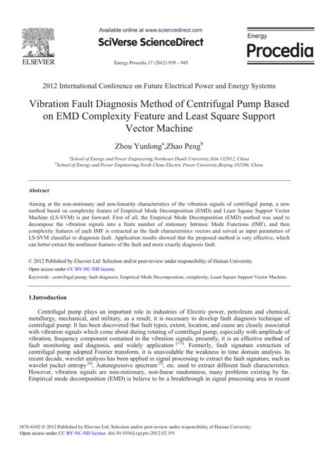 Pdf Vibration Fault Diagnosis Method Of Centrifugal Pump Based On Emd