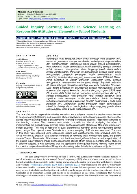 Pdf Guided Inquiry Learning Model In Science Learning On Responsible