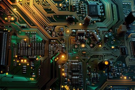 Futuristic Circuit Board With Illuminated Paths Stock Illustration