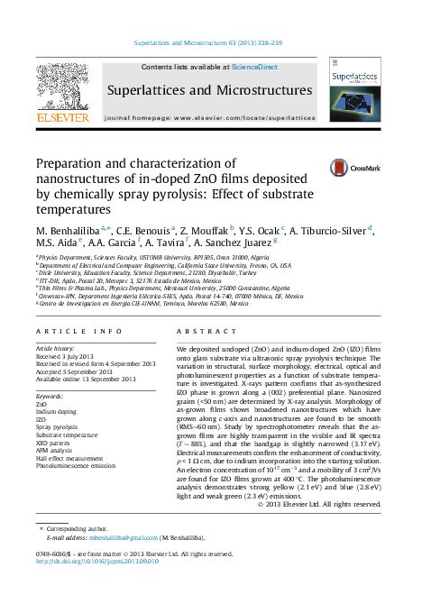 Pdf Preparation And Characterization Of Nanostructures Of In Doped