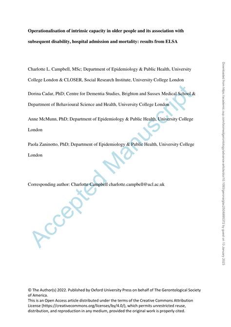 Pdf Operationalisation Of Intrinsic Capacity In Older People And Its Association With