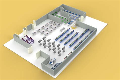Floor Production Workshop Line Factory Layout Industrial 3d Model By