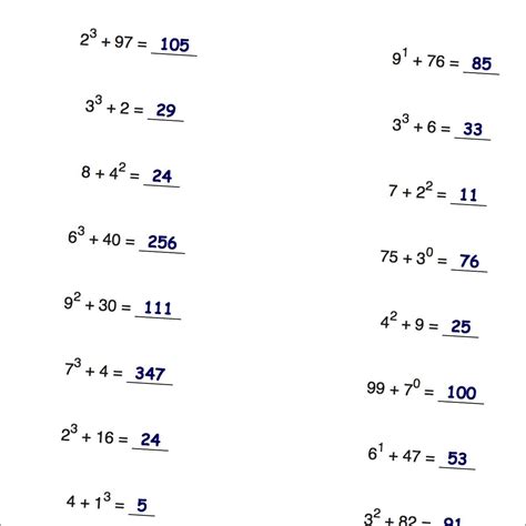 Math Worksheets Addition With Exponents Math Worksheets Exponent Worksheets Math Practice