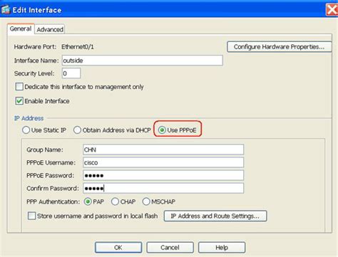 PIX ASA PPPoE Client Configuration Example Cisco