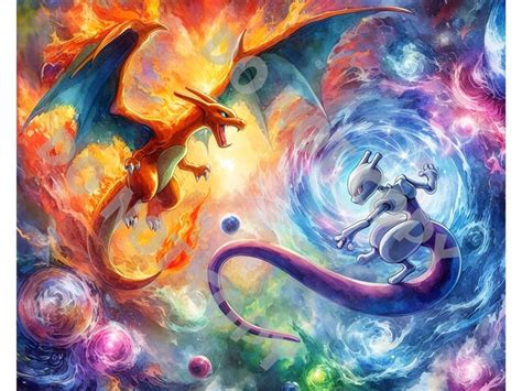 Pokemon Poster Charizard Poster Mewtwo Poster Watercolor Charizard