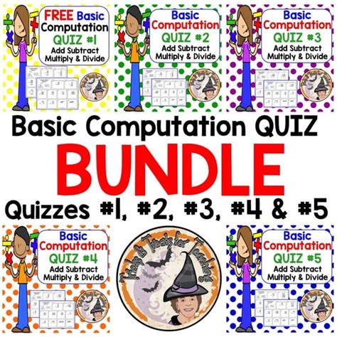 Math Worksheet Add Subtract Multiply Divide Computation Quiz Bundle Keys