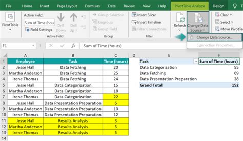 Pivot Table Change Data Source In Excel How To Locate Change