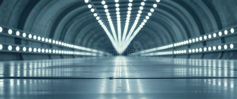 Long Tunnel Illuminated With Lights On Both Sides Creating A Pathway Long Tunnel Illuminated With Lights On Both Sides Creating A Pathway