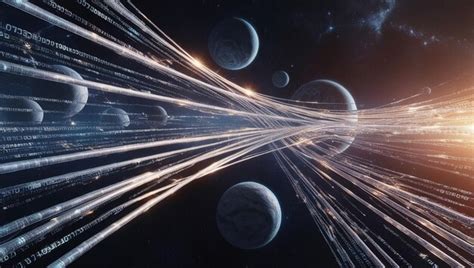Celestial Data Stream Shimmering Light Patterns Flow Through A Cosmic Canvas Premium Ai