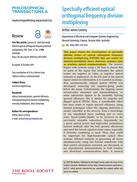 Spectrally Efficient Optical Pdf Orthogonal Frequency Division Multiplexing Modulation