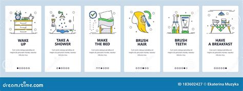 Morning Routine Website And Mobile App Onboarding Screens Vector Template Stock Vector
