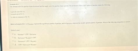 Solved Scenario 10 1The Demand Curve For Gasolime Slopes Chegg