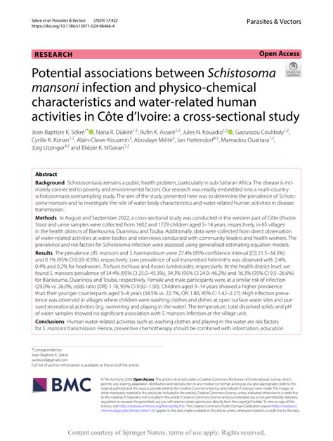 Pdf Potential Associations Between Schistosoma Mansoni Infection And
