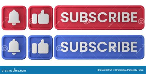 3d Rendering Of Subscribe Button Like Button And Notification Bell
