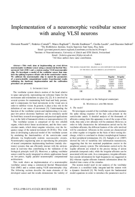 Pdf Implementation Of A Neuromorphic Vestibular Sensor With Analog Vlsi Neurons
