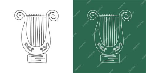 거문고 선 그리기 만화 스타일 문자열 악기 거문고 클립 아트 선형 스타일 벡터 그리기 프리미엄 벡터